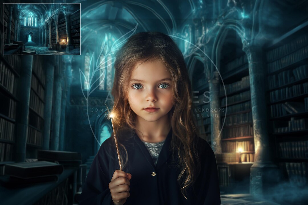 Magical Library Digital Backdrop, Enchanted Fantasy Background, Wizard ...