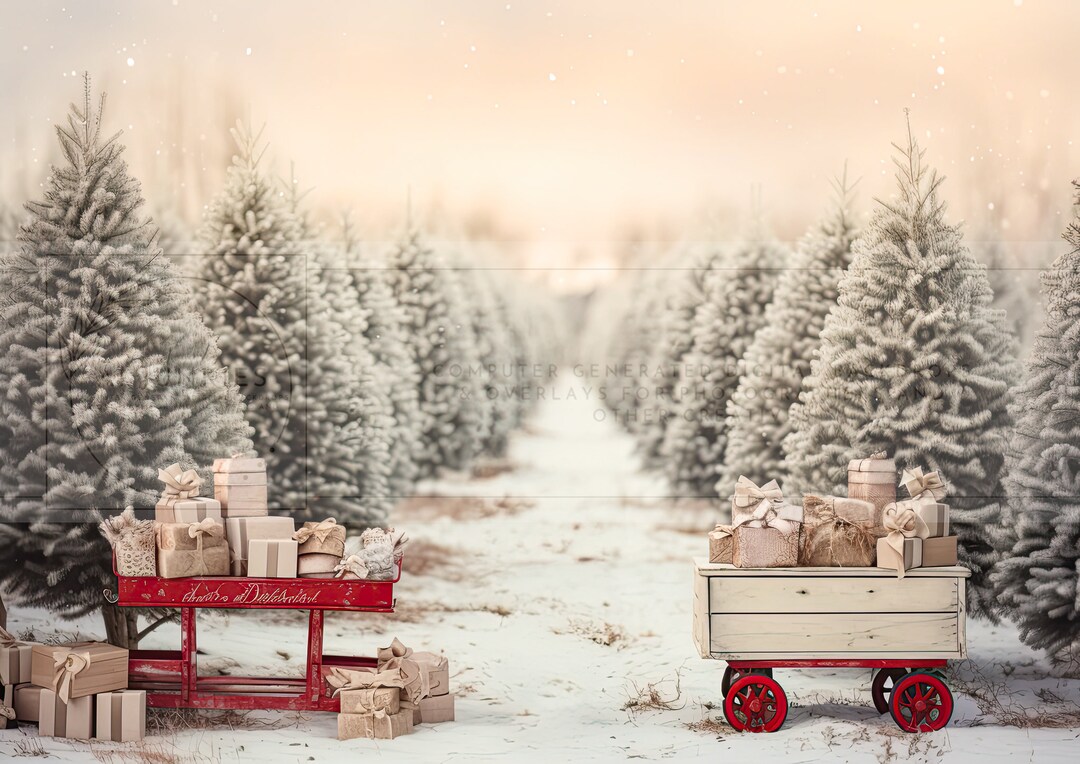 Christmas Tree Farm Digital Backdrop for Photo Manipulations, Holiday ...