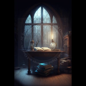 Wizards Desk Fantasy Digital Background, Magic School Digital Backdrop ...