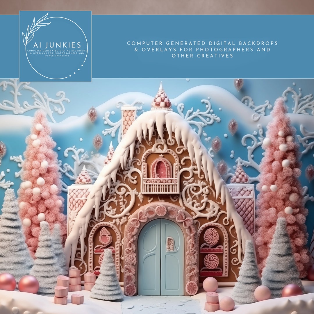 Gingerbread House Winter Wonderland Digital Backdrop, Holiday ...