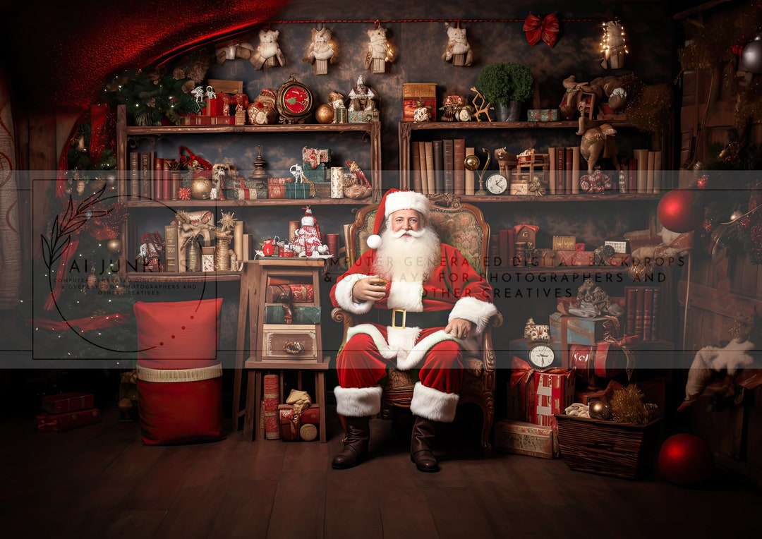 Santa Claus Sitting Digital Backdrop Christmas Background for - Etsy