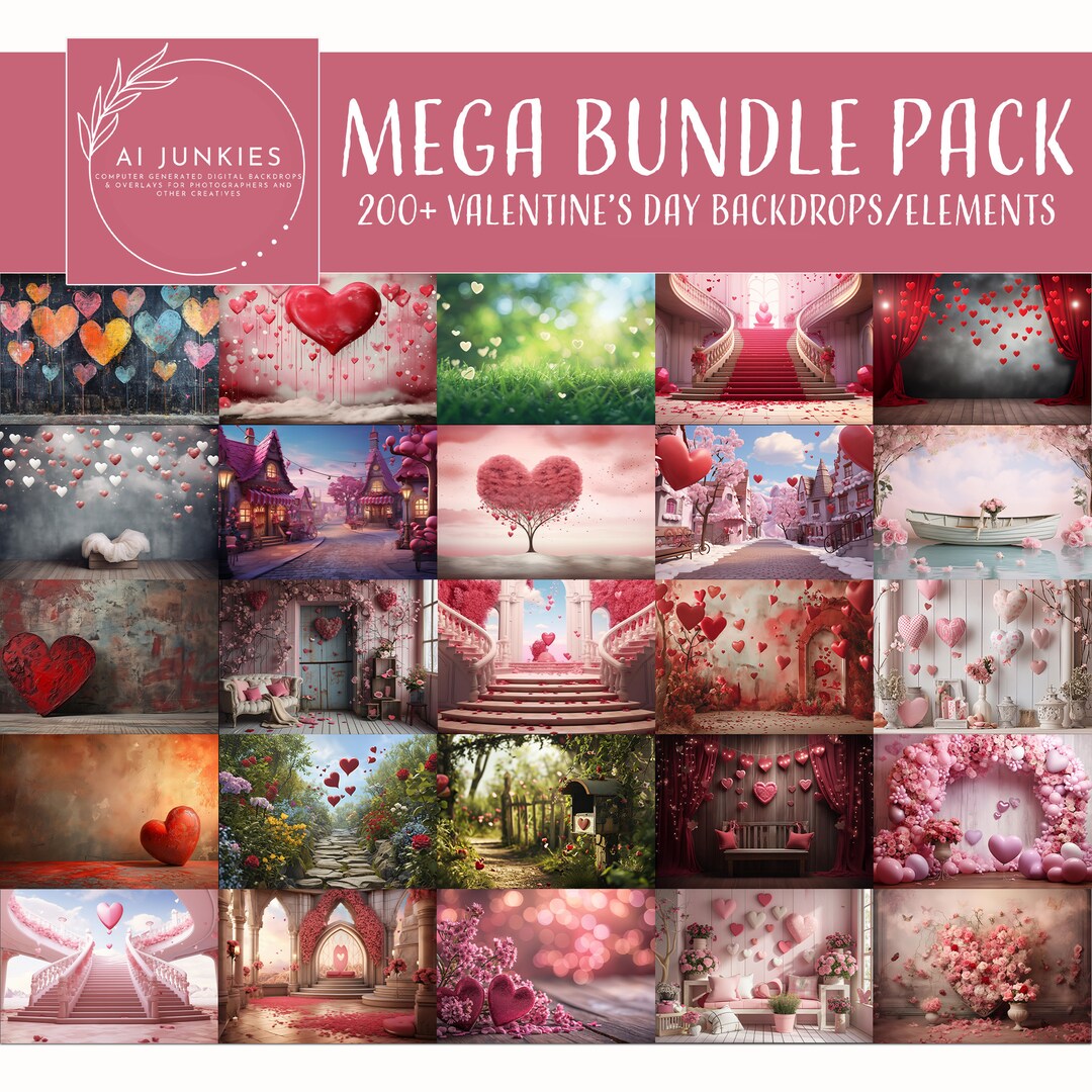 Valentine's Day MEGA BUNDLE PACK 2 Digital Backdrops, 200 Composite ...