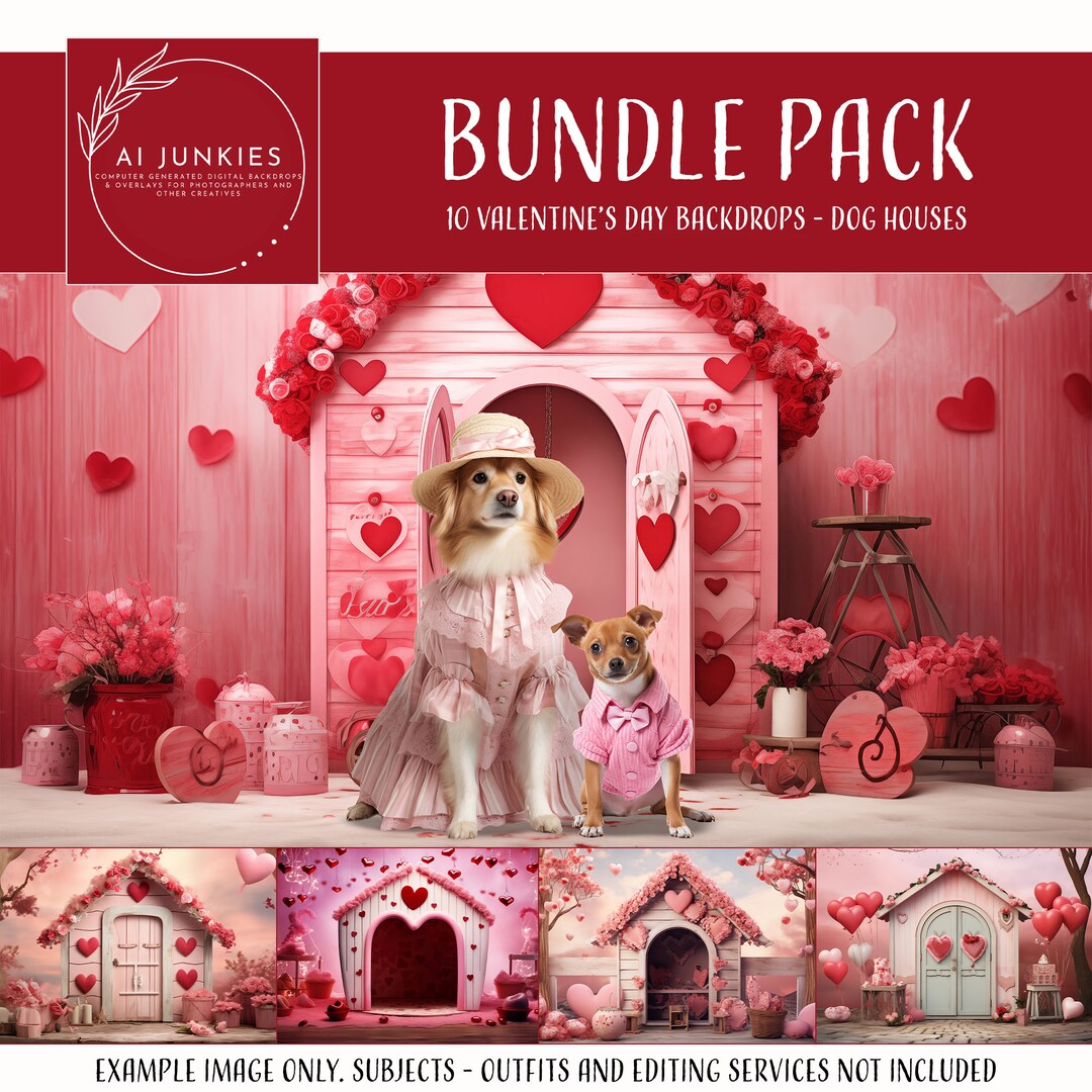 Valentine's Day Dog Houses Digital Backdrops Bundle Pack, Love and ...