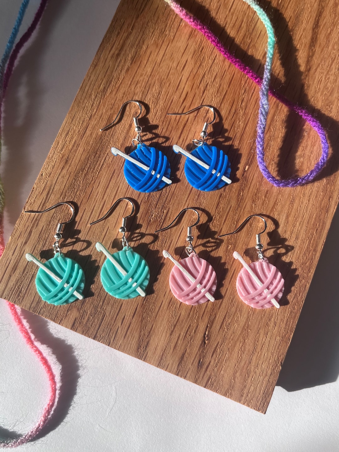 Crochet Earrings, 3d Printed, Yarn Earrings With Crochet Hooks, Earring ...