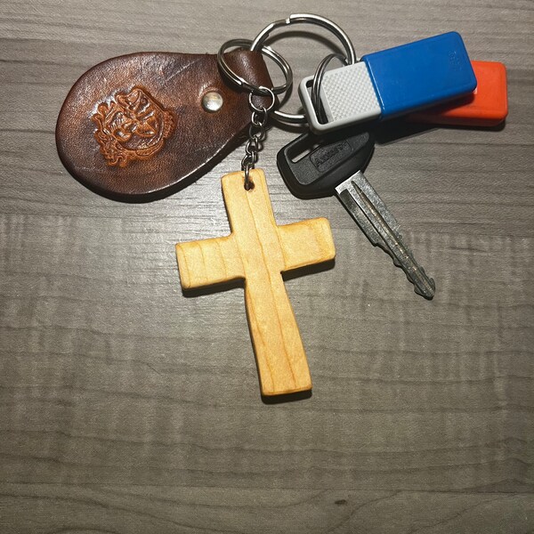 Wooden Cross Keychain - Etsy