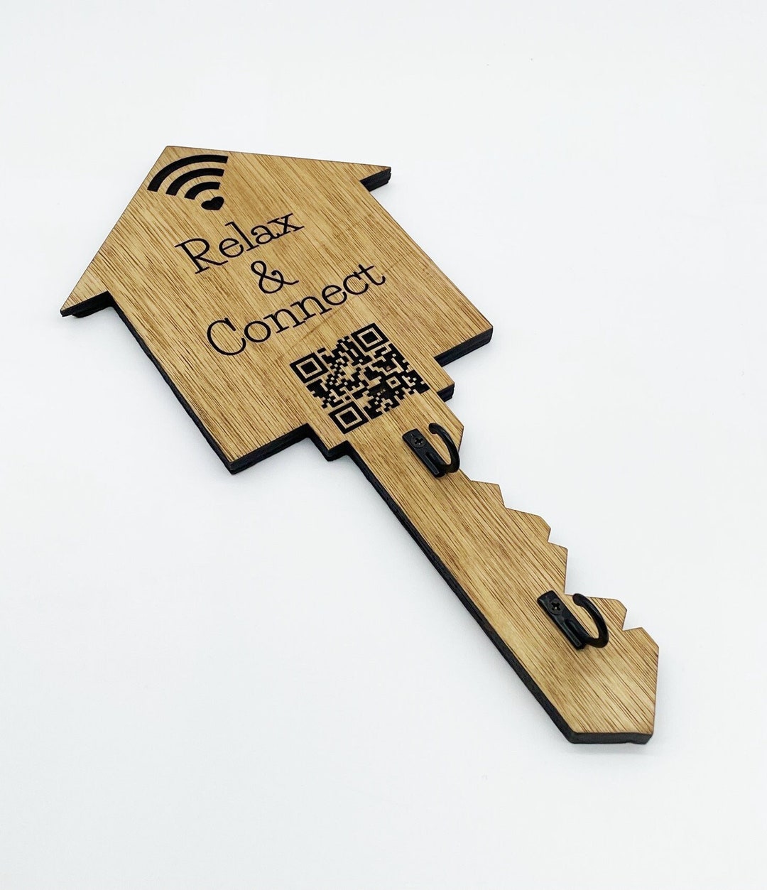 Wooden Wifi Card Display Set With Key Hooks, WIFI QR Code Sign, Key ...
