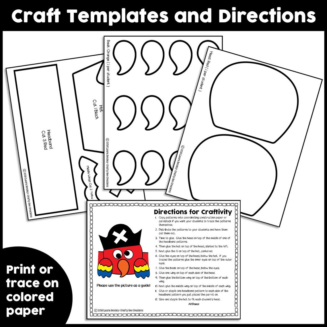 Pirate Parrot Hat Craft Template Crown Headband Kindergarten Activities ...