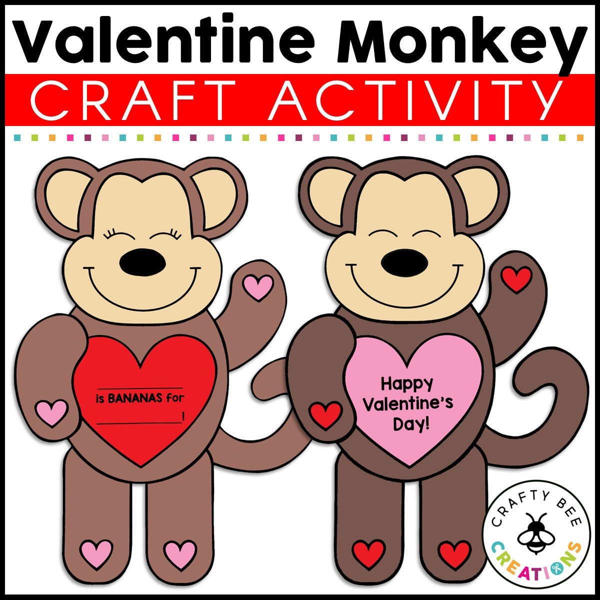 Valentines Day Monkey Craft Patterns | Valentines Day Activities ...