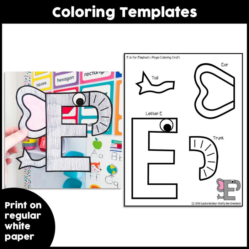 Letter E Craft Patterns | Elephant Craft | Alphabet Crafts | Uppercase ...