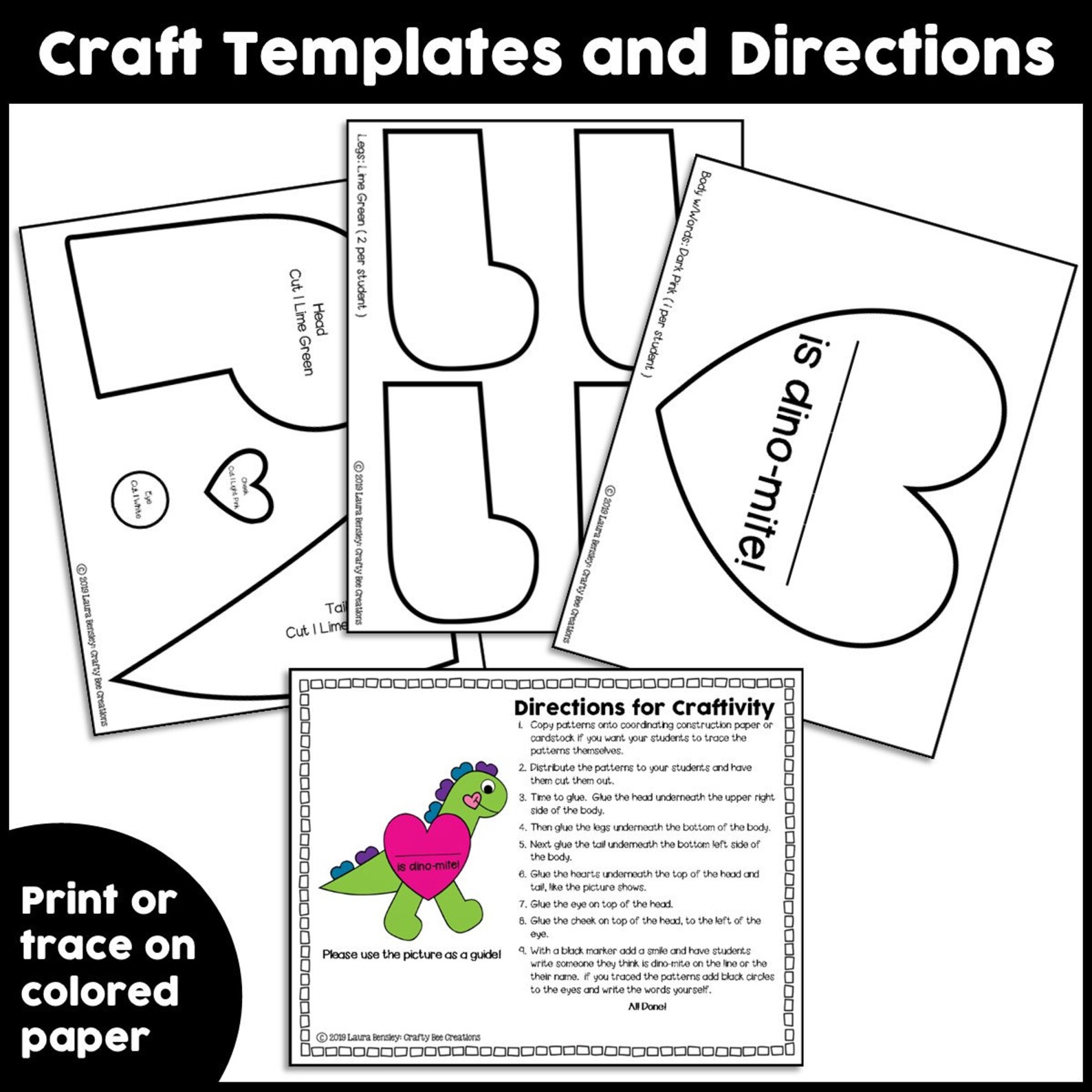 Valentines Day Craft Patterns | Dino-mite Dinosaur Craft | Name Craft ...