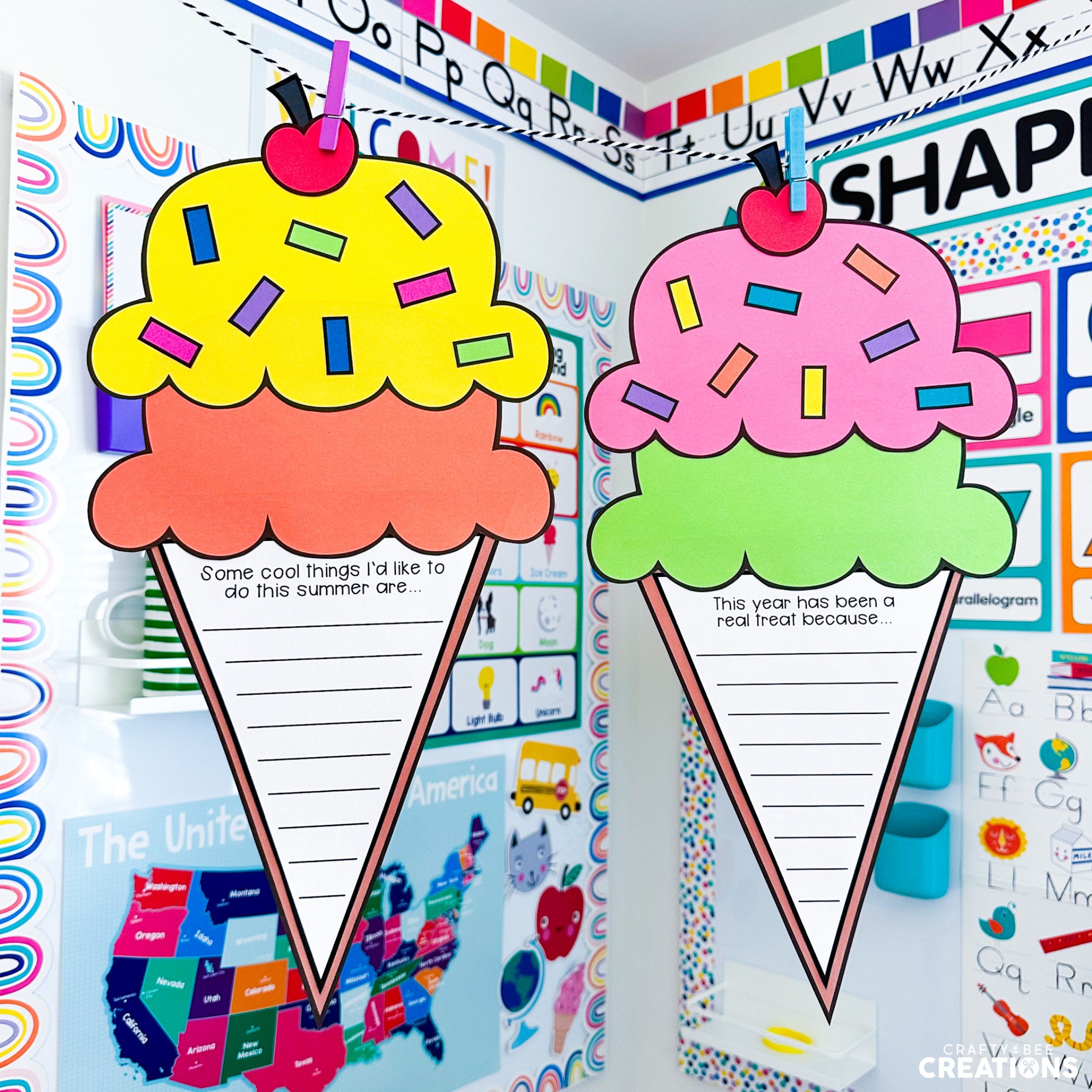 End of the Year Ice Cream Cone Craft Template | Bulletin Board ...