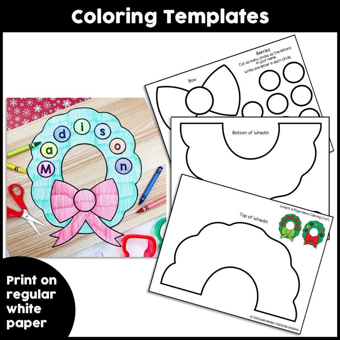 Christmas Wreath Name Craft | Christmas Wreath Template | Christmas ...