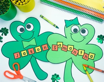 St. Patrick’s Day Shamrock Name Craft | Clover Coloring Activities - Etsy