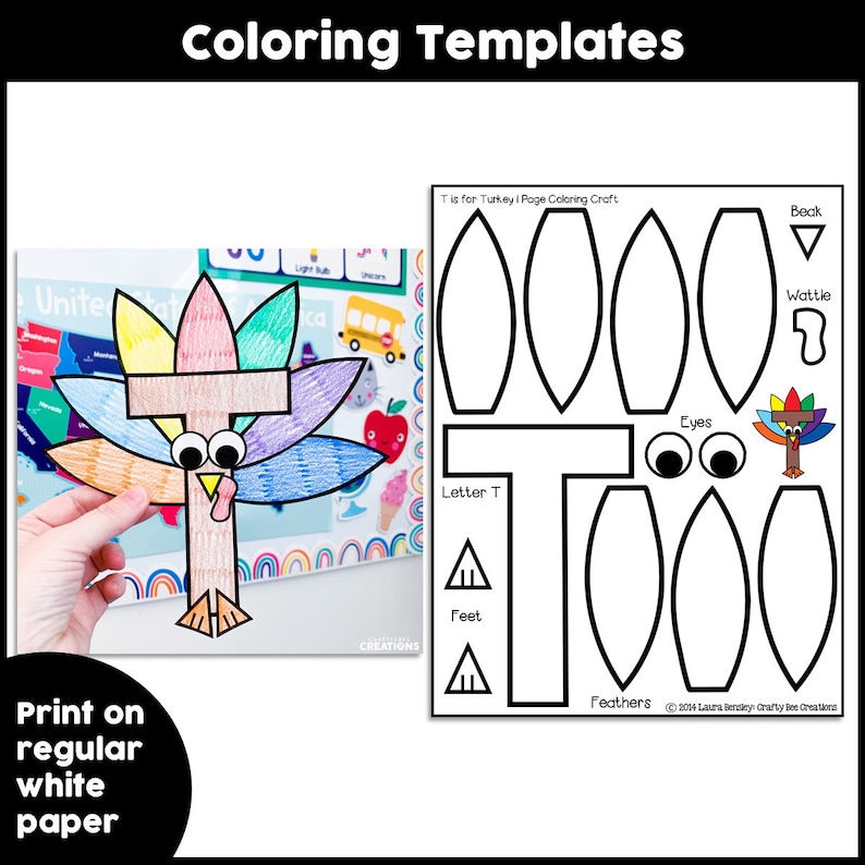 Letter T Craft Patterns | Turkey Craft | Alphabet Crafts | Uppercase ...