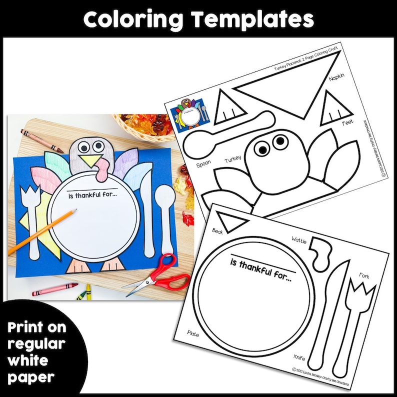 Thanksgiving Placemat Craft | Turkey Activities | I Am Thankful for ...