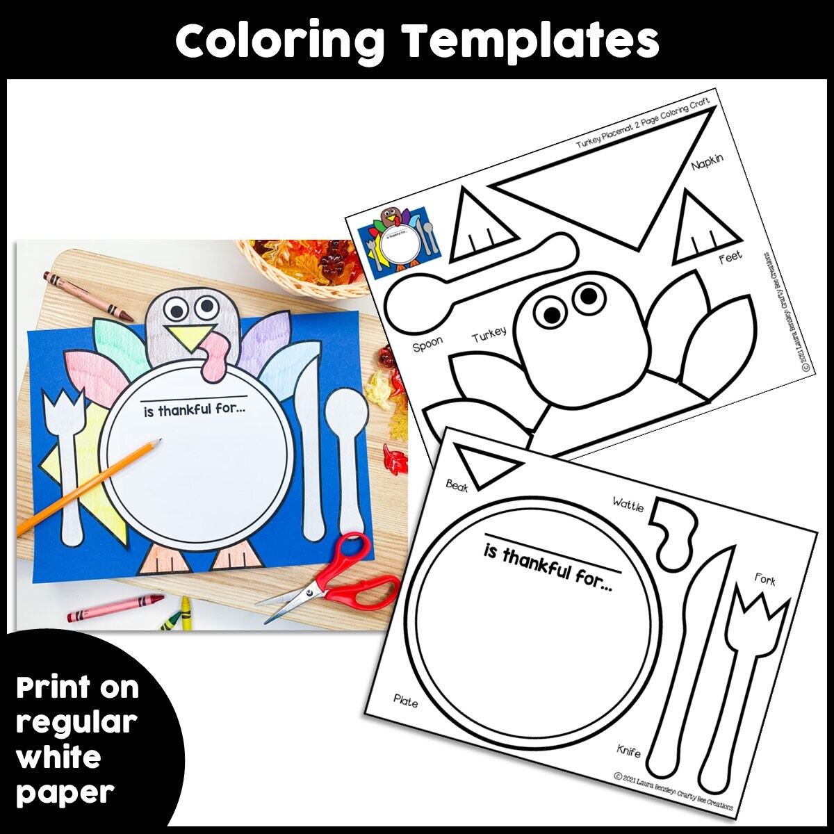 Thanksgiving Placemat Craft | Turkey Activities | I Am Thankful for ...