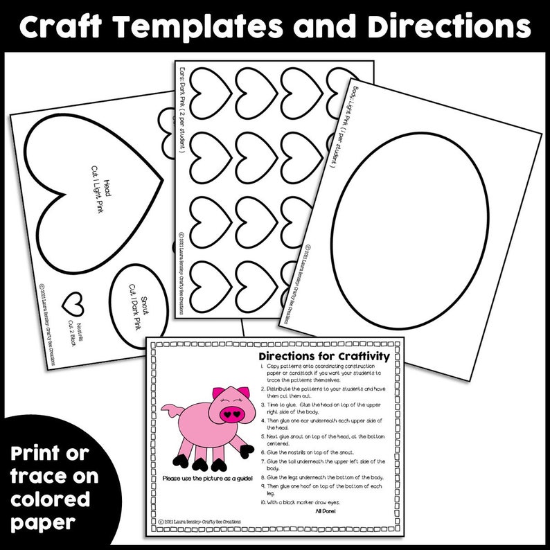 Valentines Day Pig Craft Patterns | Valentines Day Activities ...