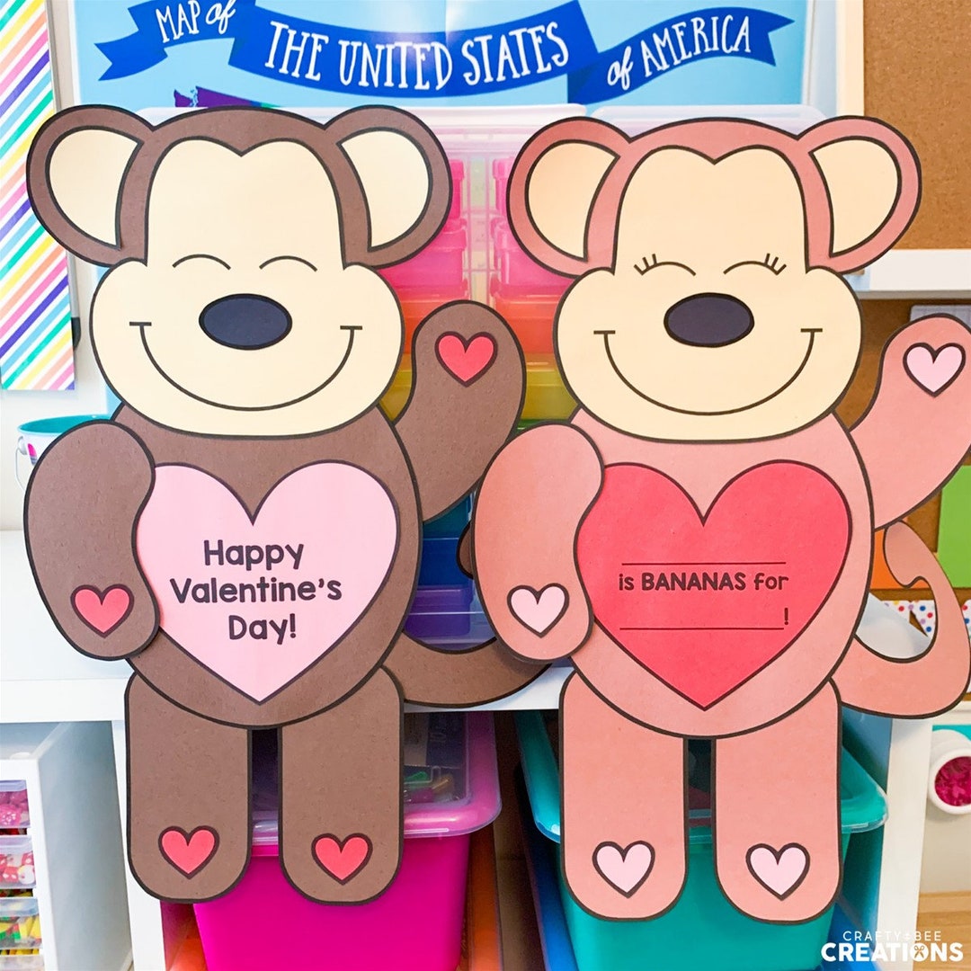 Valentines Day Monkey Craft Patterns | Valentines Day Activities ...