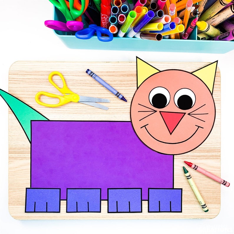 Shape Animal Craft Patterns | Cat Craft | Shape Activities | 2D Shapes ...