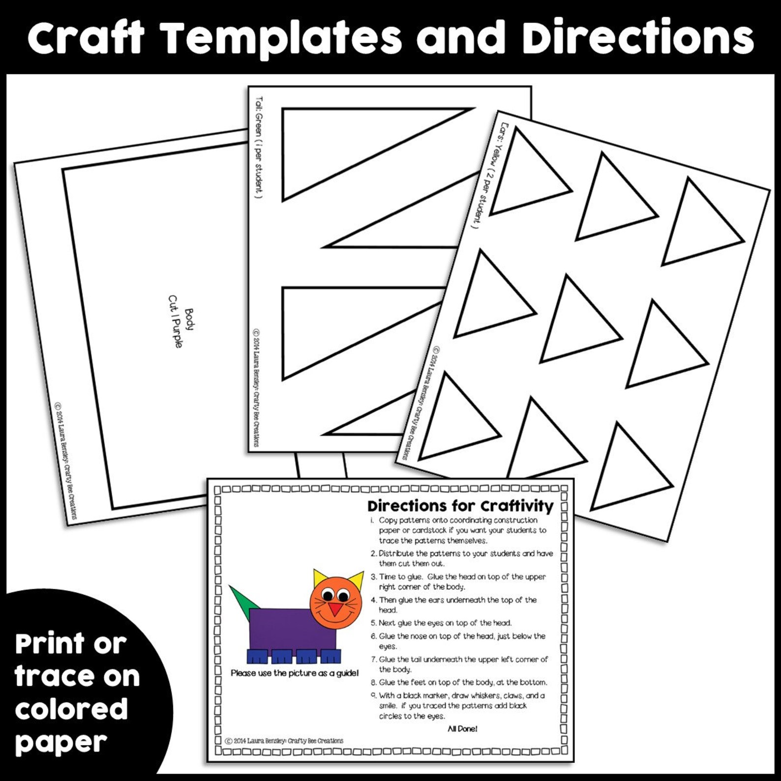 Shape Animal Craft Patterns | Cat Craft | Shape Activities | 2D Shapes ...