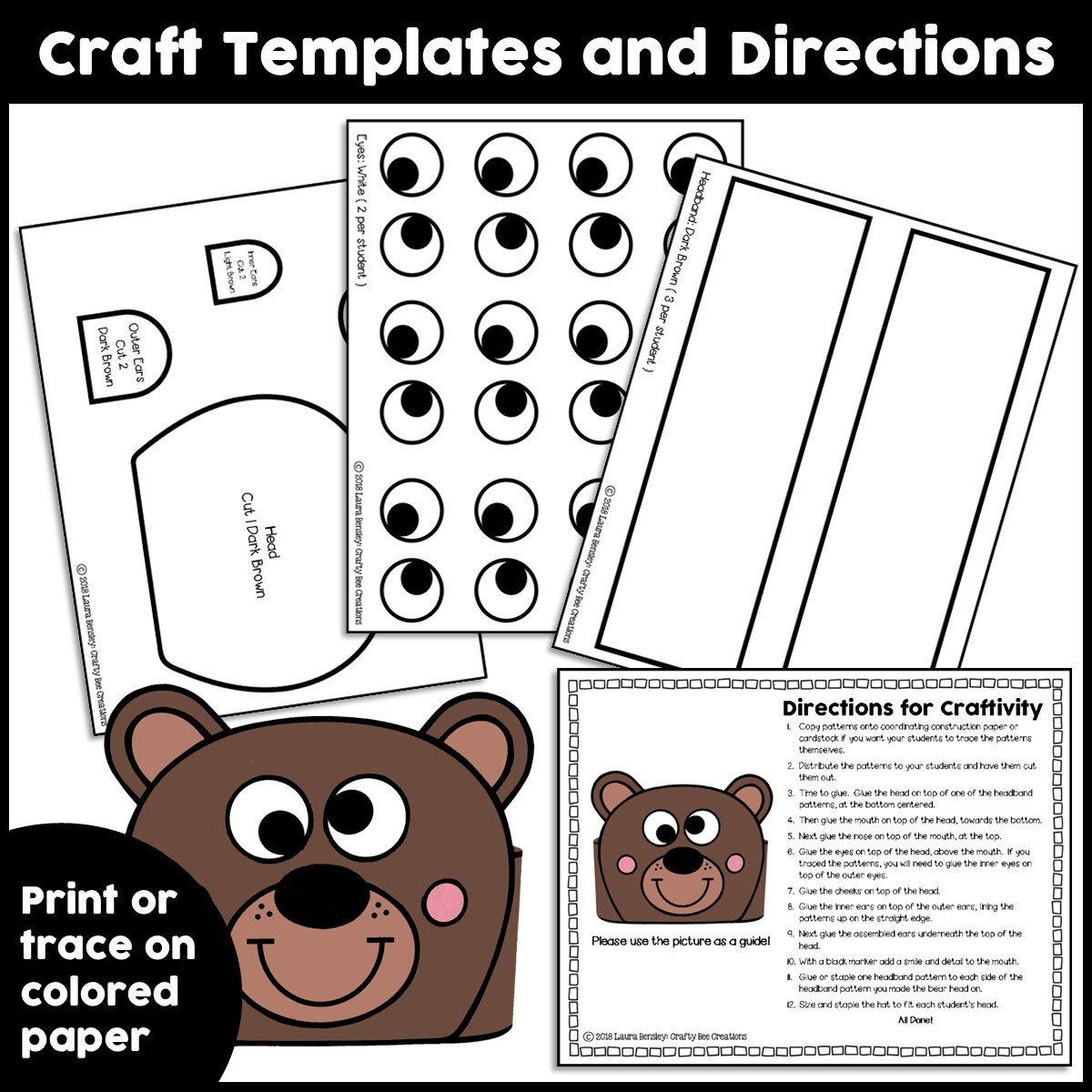 Brown Bear Brown Bear Hat Craft Template | Crown | Headband Pattern ...