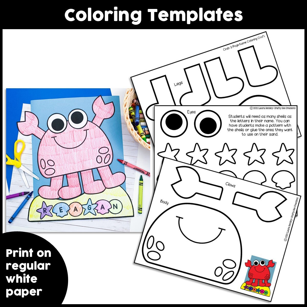 Crab Name Craft Patterns | Ocean Animals Activity | Sea Life | Ocean ...