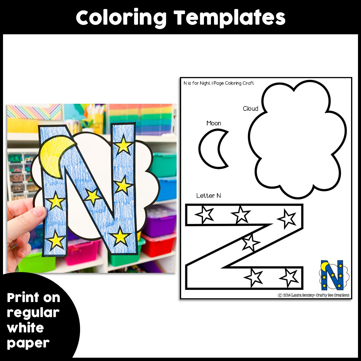 Letter N Craft Patterns | Night Craft | Alphabet Crafts | Uppercase ...