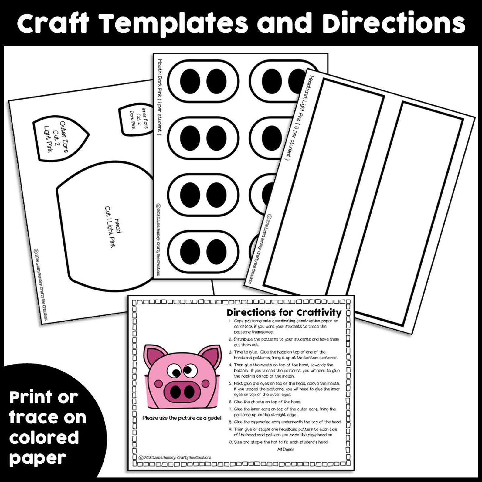 Pig Hat Craft Farm Animal Activities Crown Headband Template ...