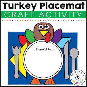 Thanksgiving Placemat Craft | Turkey Activities | I Am Thankful for ...