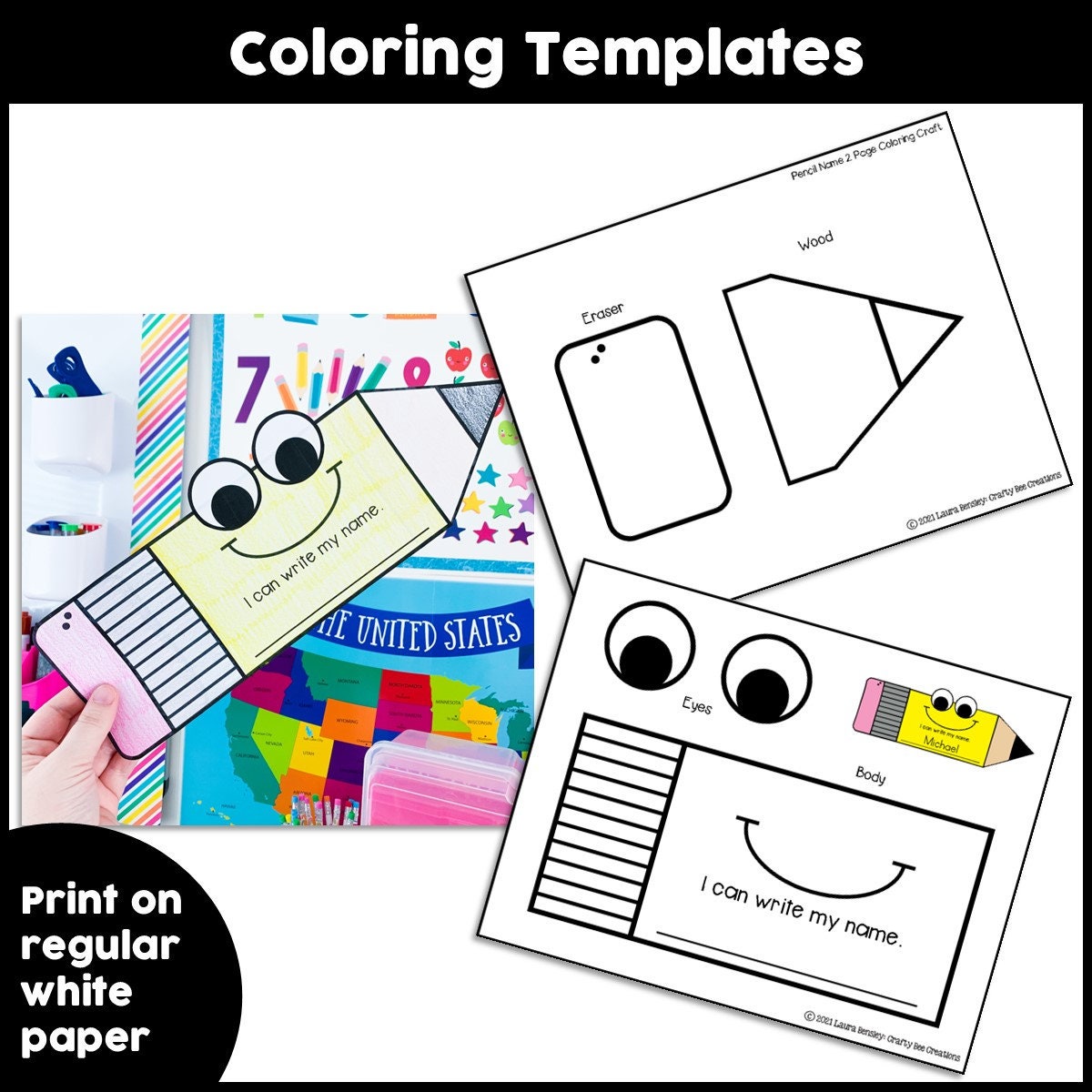 Pencil Name Craft | Back to School Craftivity | Letter Recognition ...