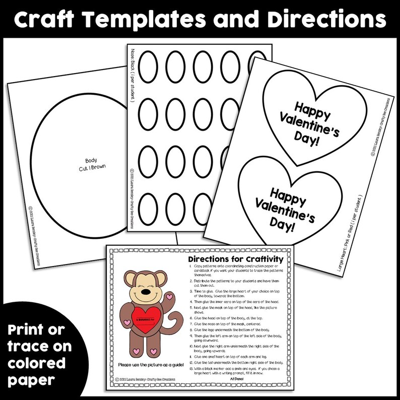 Valentines Day Monkey Craft Patterns | Valentines Day Activities ...
