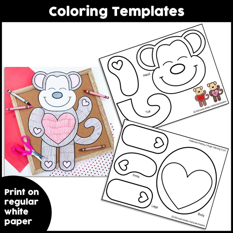 Valentines Day Monkey Craft Patterns | Valentines Day Activities ...