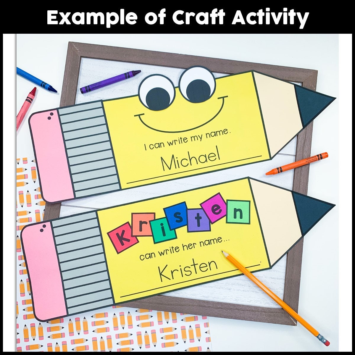 Pencil Name Craft Back to School Craftivity Letter Recognition Activity ...