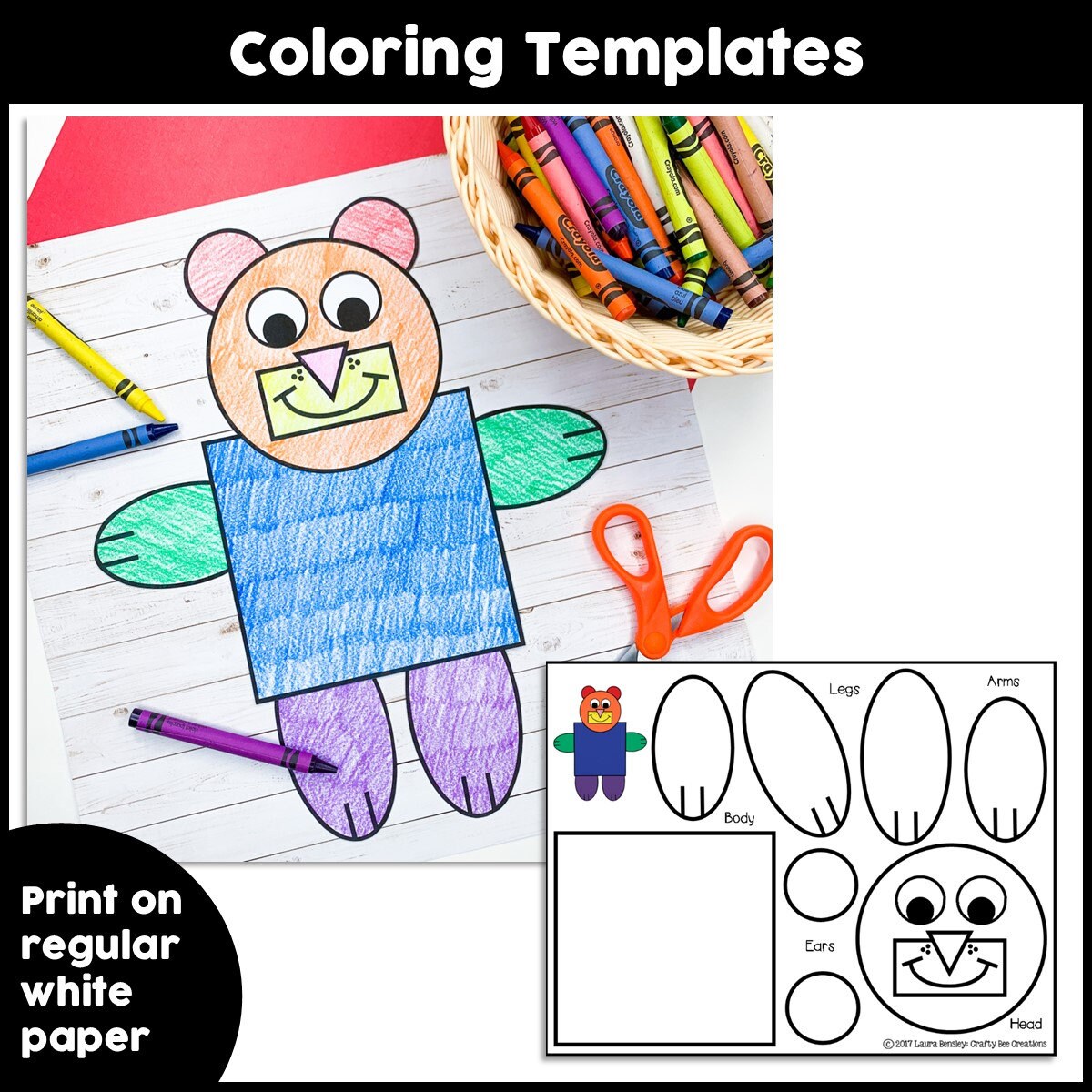 Shape Animal Craft Patterns Bear Craft Shape Activities - Etsy