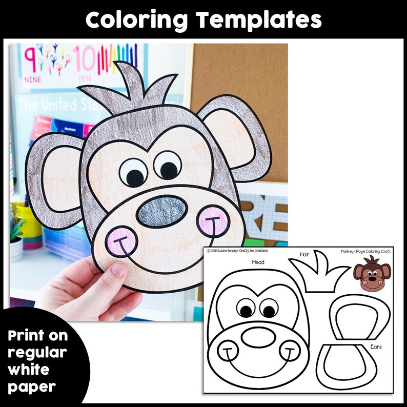 Monkey Craft Patterns | Zoo Animal Craft | Zoo Animal Activities ...