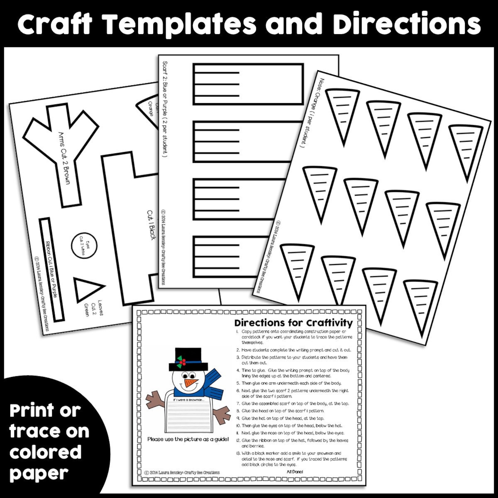 Snowman Craft Patterns | How to Build a Snowman Writing Activity ...