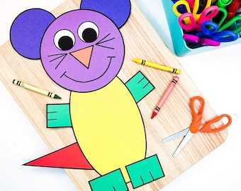 Shape Animal Craft Patterns Cat Craft Shape Activities 2D Shapes - Etsy