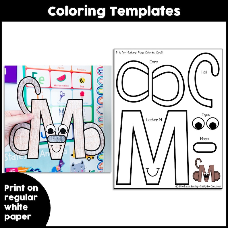 Letter M Craft Patterns | Monkey Craft | Alphabet Crafts | Uppercase ...