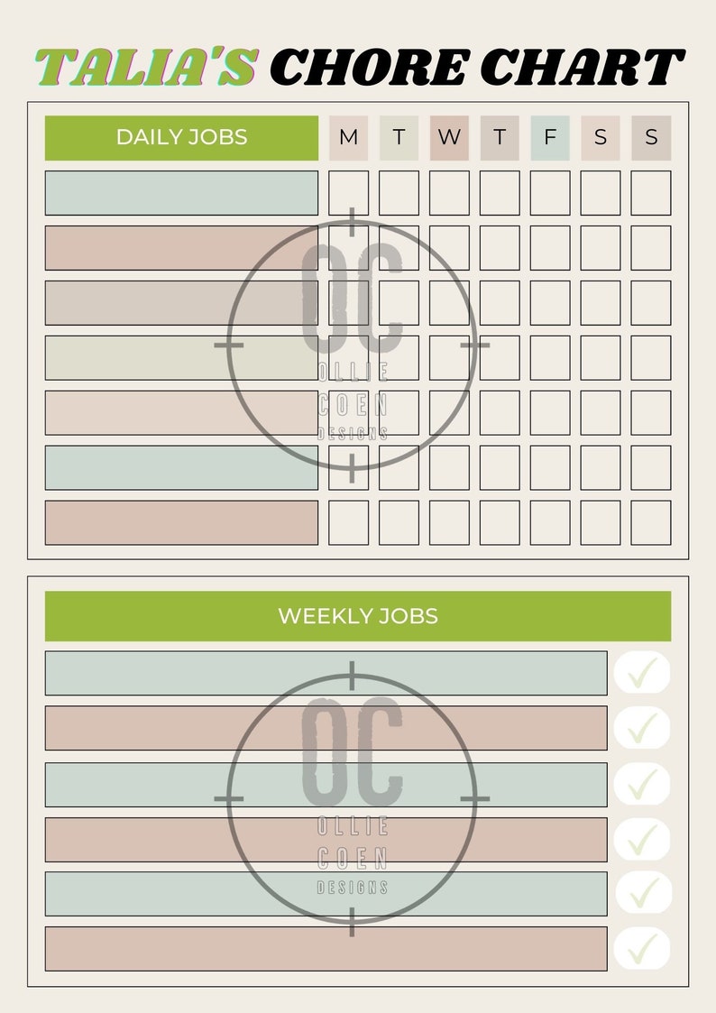 Customised Chore Chart Digital Download - Etsy