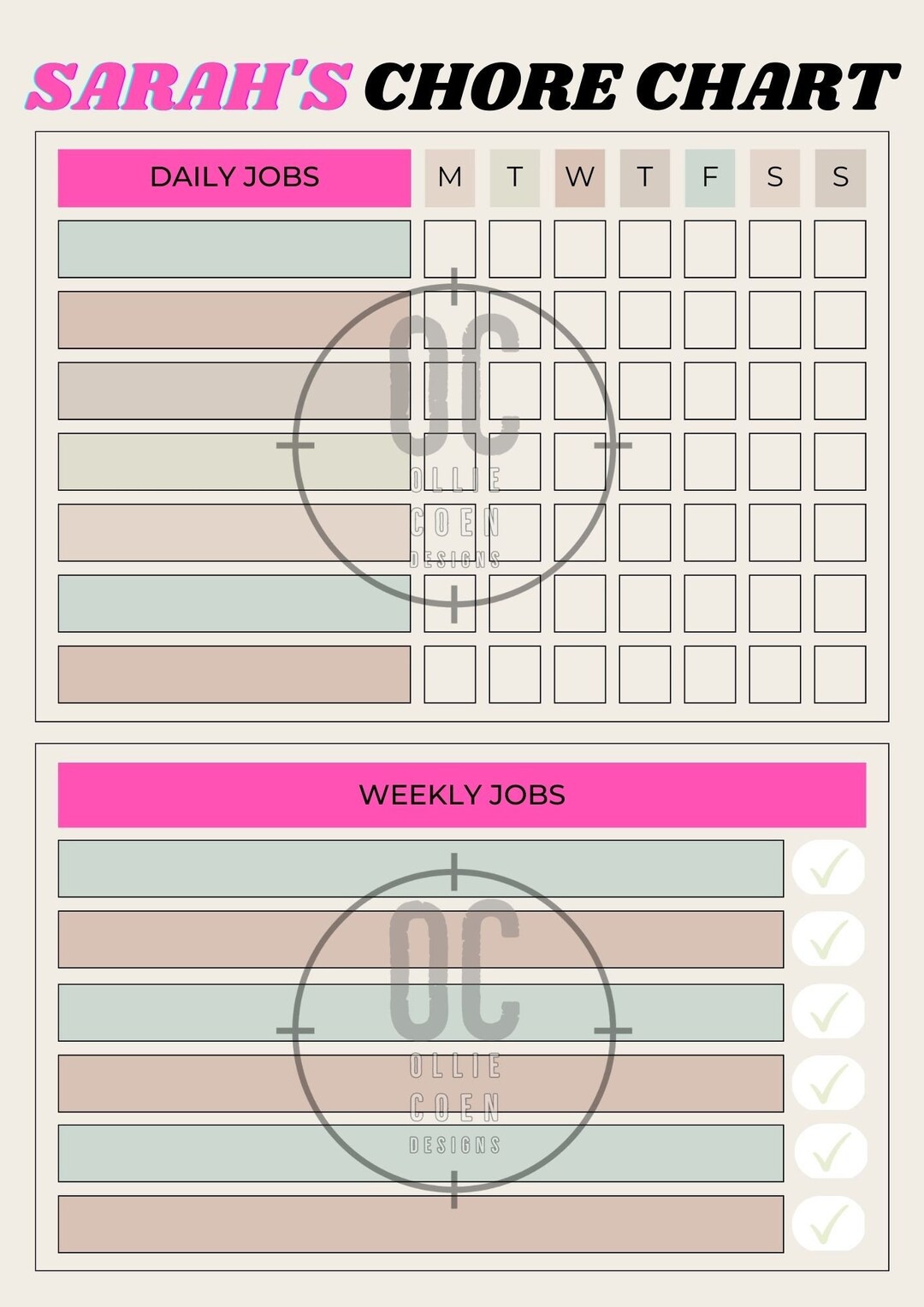 Customised Chore Chart Digital Download - Etsy