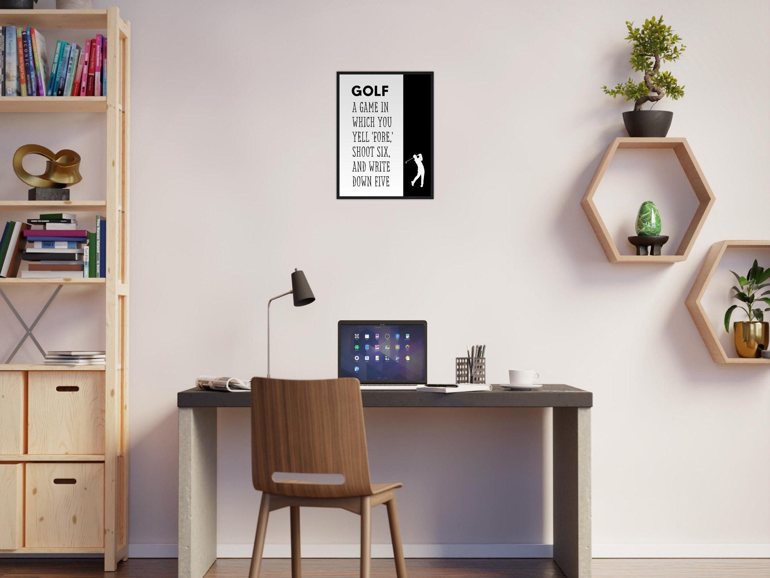 Golf Cloakroom Wall Art Gift, Funny Minimalistic Monochrome Poster ...