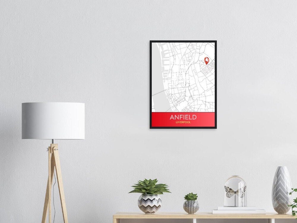 Liverpool Anfield Stadium, Framed Wall Art Gift, Minimalistic Cloakroom ...