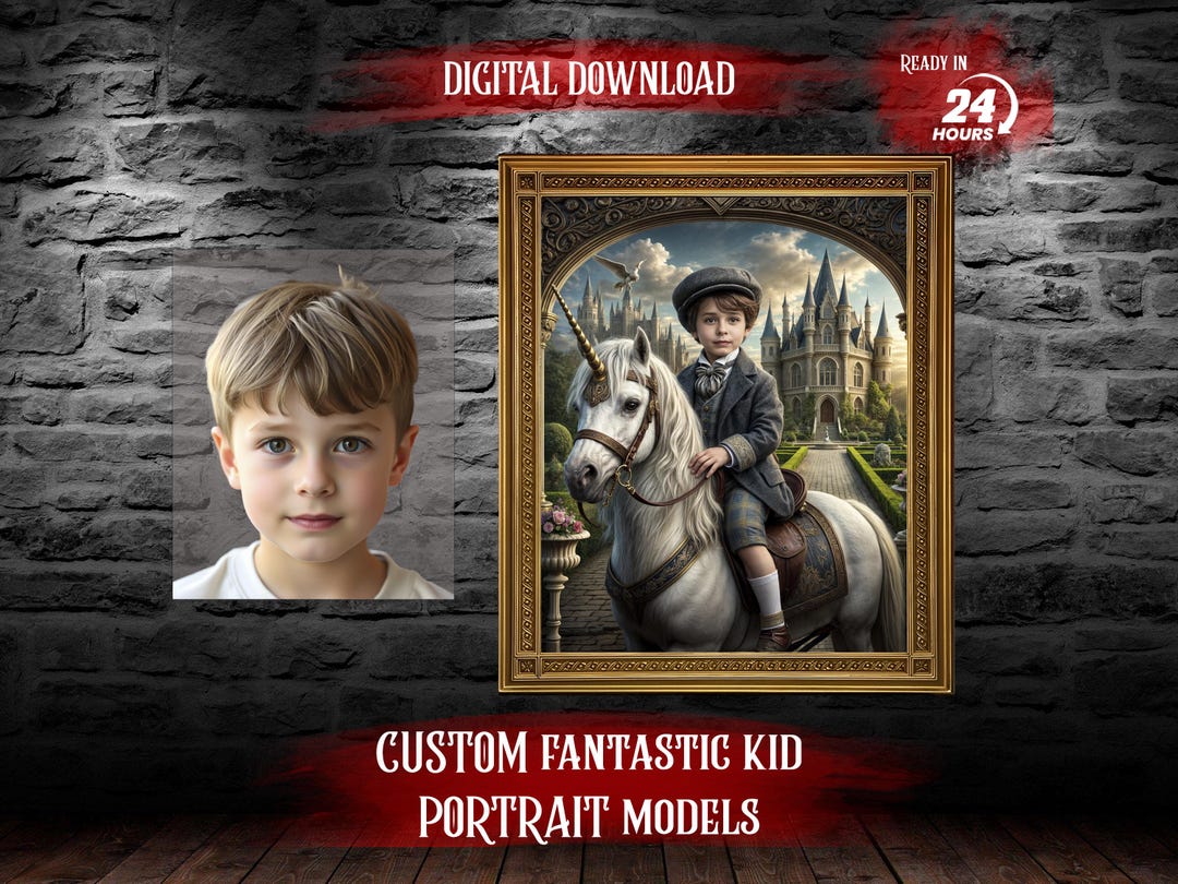 Custom Kid Fantastic Portrait From Photo, Custom Children Riding ...