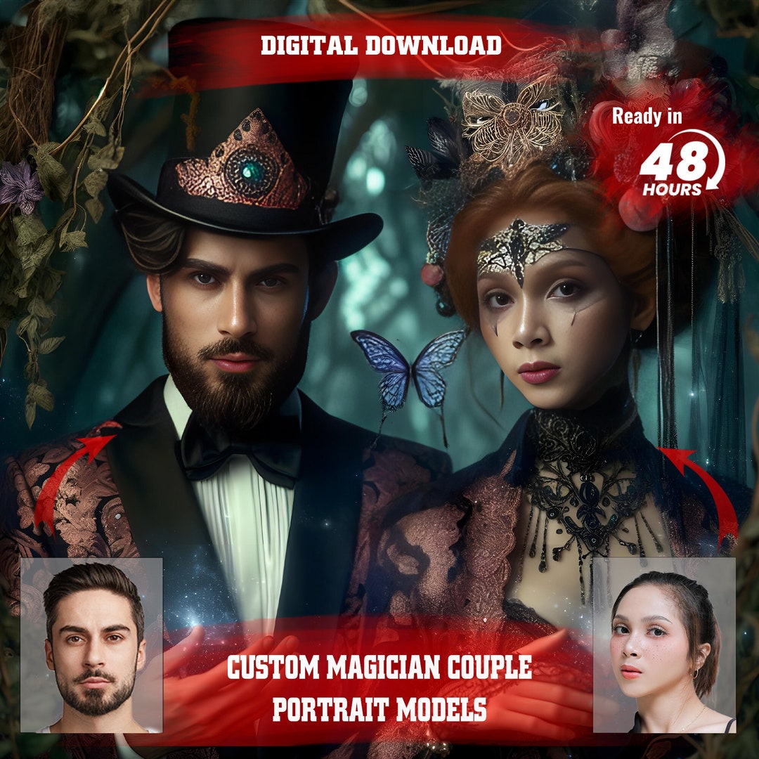 Custom Magician Couple Portrait From Photo I Realistic Magician Couple ...