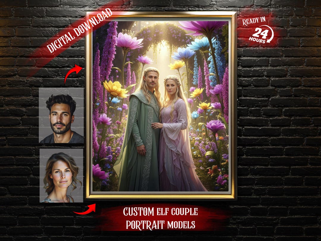 Custom Elf Couple Portrait, Medieval Face Swap Art (digital Download ...