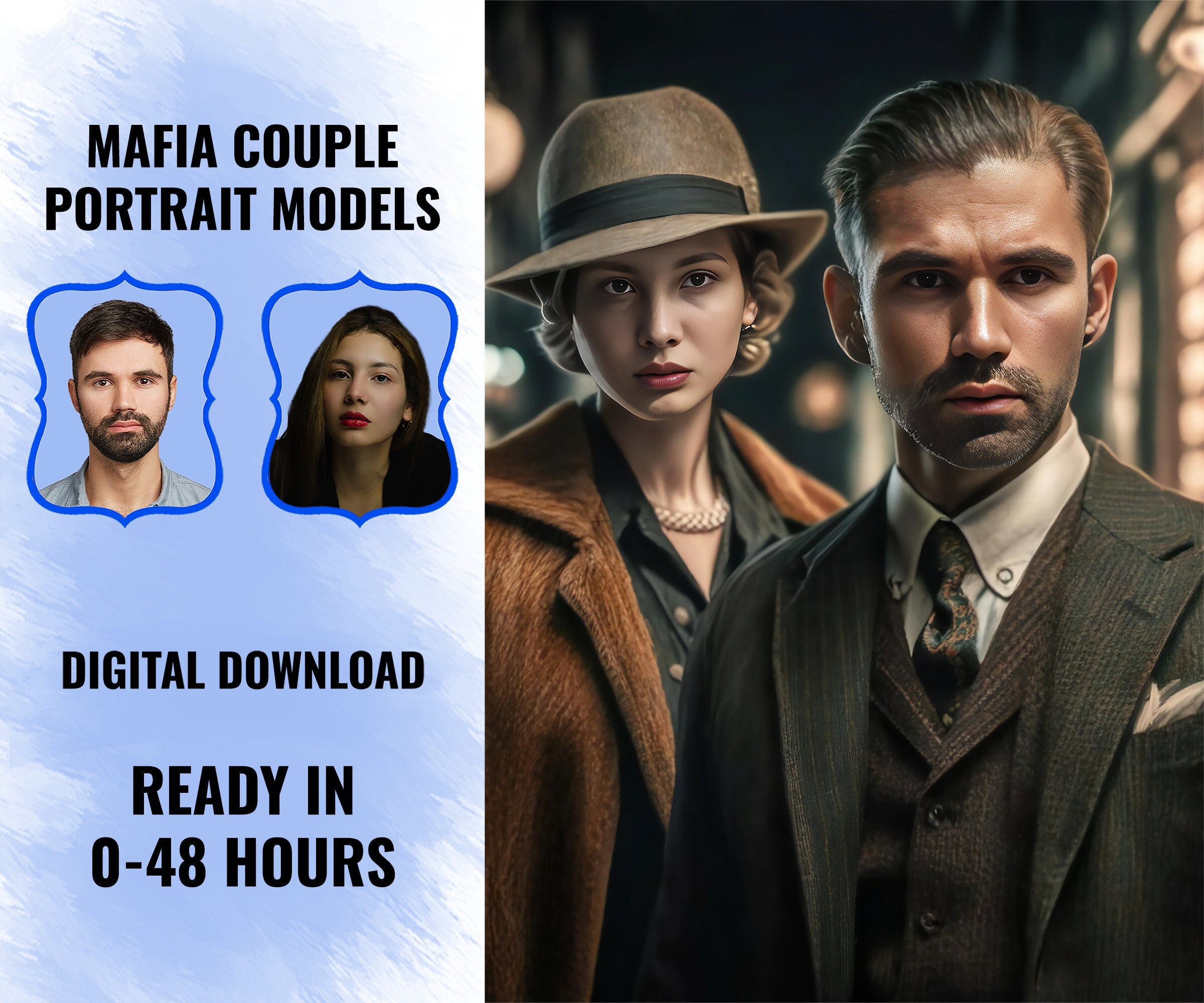 Custom Mafia Couple Portrait From Photo I Personalized AI Art - Etsy UK