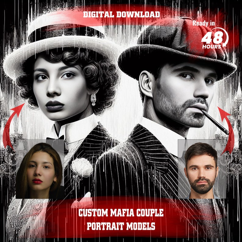 Custom Mafia Couple Portrait From Photo I Personalized AI Art Portraits ...