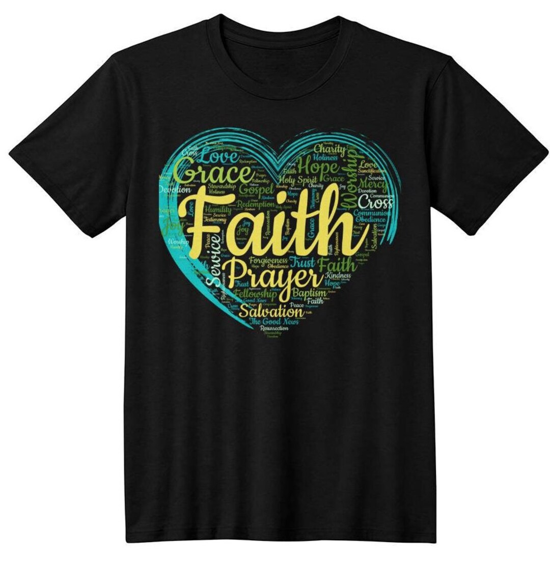 Faith-based Word Cloud T-shirt Love Peace Prayer Cross Salvation Trust ...