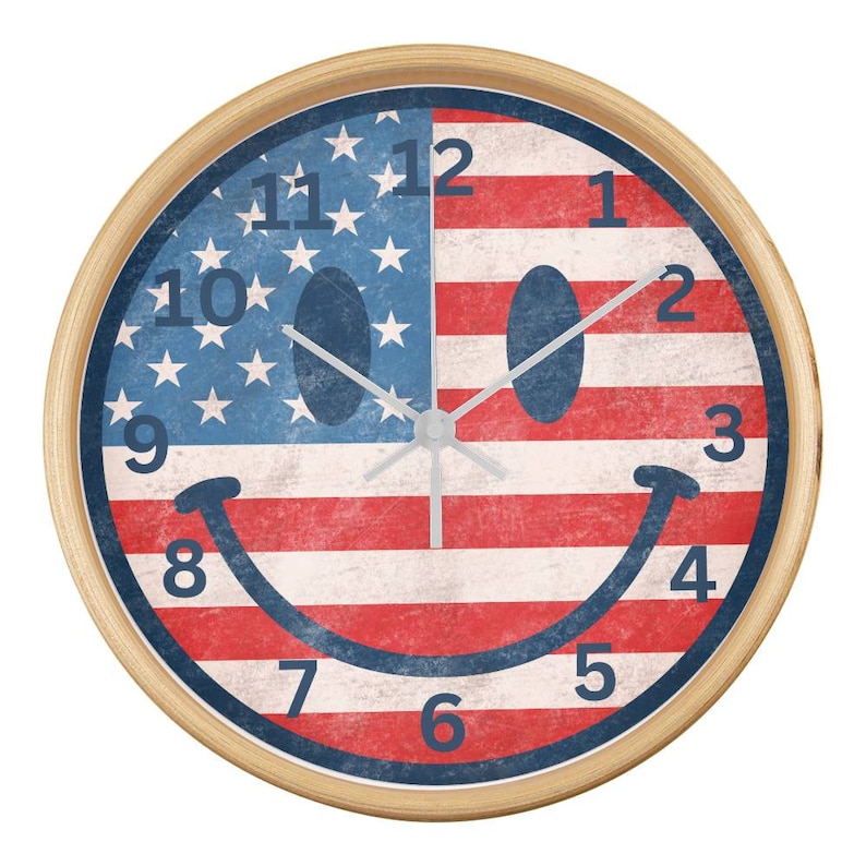 Close Out Patriotic 10 Inch Smiley Face Clock USA Flag White, Black or ...