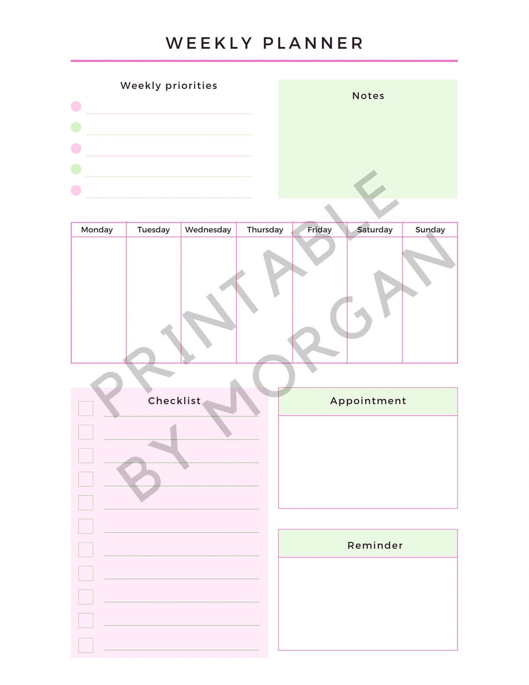 Pastel Weekly Planner Printable - Etsy